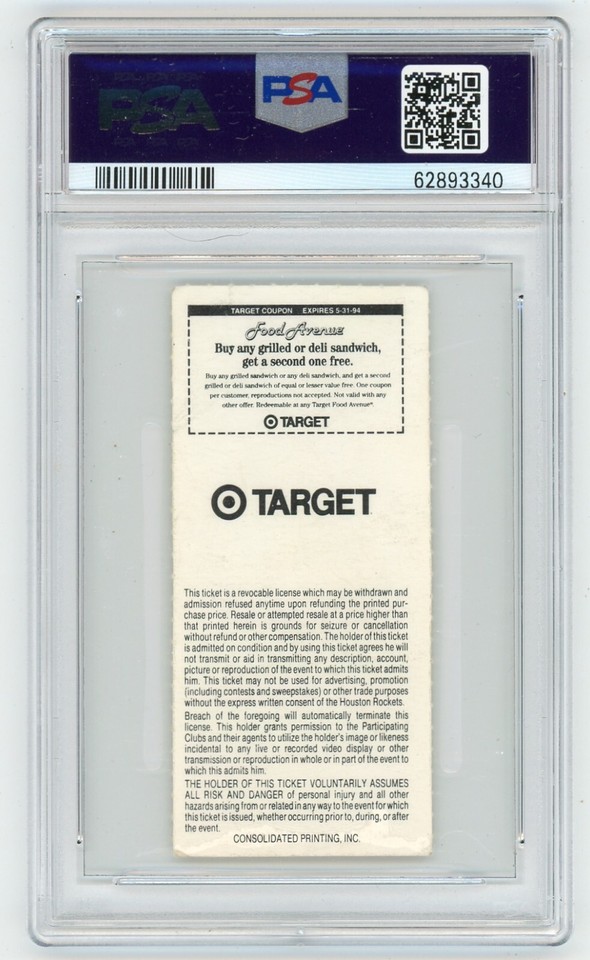 1994 NBA FINALS HOUSTON ROCKETS VS NY NEW YORK KNICKS TICKET STUB PSA 3 ...