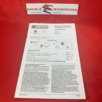 Delta MultiChoice Valve Trim Installation Instructions Owners Manual ...