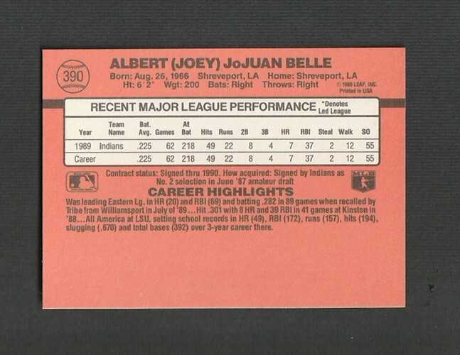 1990 Donruss Joey Belle Rookie #390 Cleveland Indians | eBay