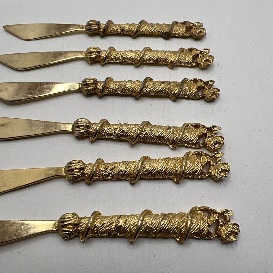 Vintage Set of 6 Gold Plated Florentine Appetizer Knives/Spreaders | eBay