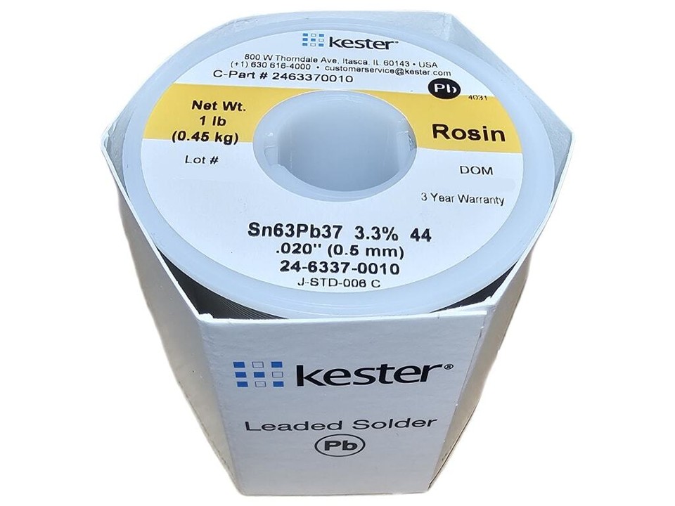 Kester 24-6337-0010 - Flux-Cored Solder Wire, Rosin Core, Leaded, Sn63Pb37, 3.3% 768249062462 | eBay