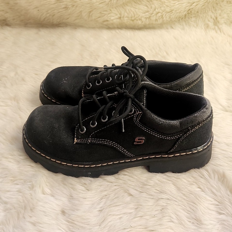 Vintage Skechers Womens Sz 8.5 Shoes 90s Y2k Chunky Black Leather Lace ...