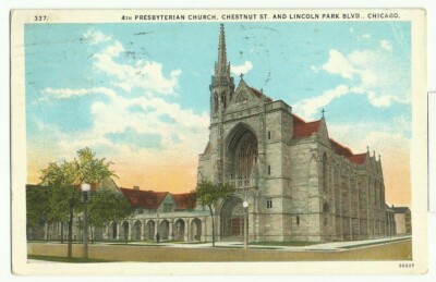 4th PRESBYTERIAN CHURCH Chestnut St & Lincoln Park Blvd Chicago IL Vtg ...