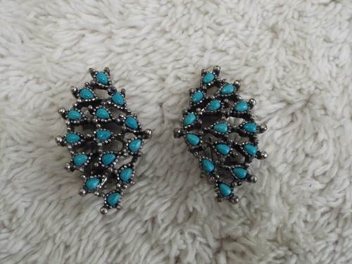 NYT Silvertone Blue Bead Fan Southwestern Clip-on Earrings (F37) | eBay