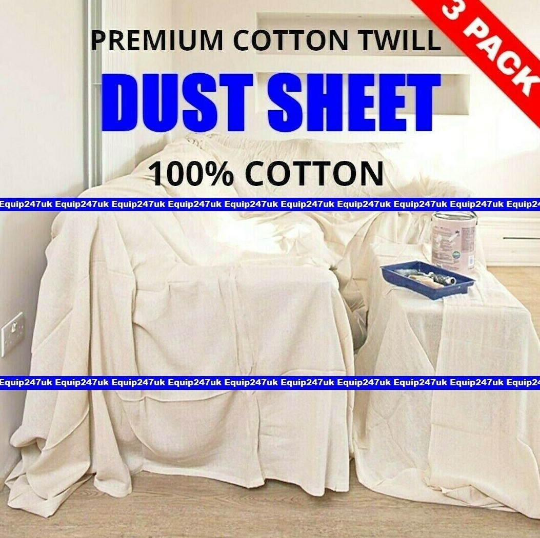 3 x NEW PROFESSIONAL COTTON DUST SHEETS PAINTING DECORATING ( 12ft 9ft ...