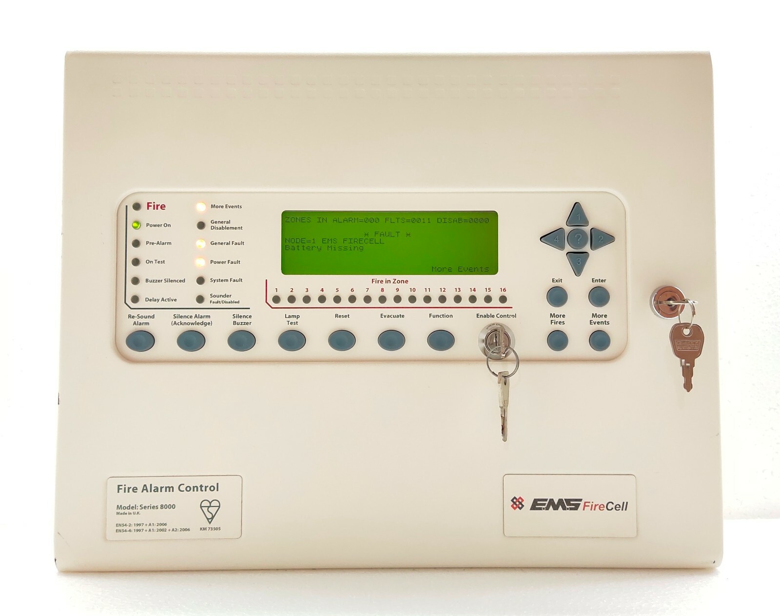 EMS FIRECELL SERIES 8000 FIRE ALARM CONTROL PANEL 16 ZONE FCA80161M2 ...