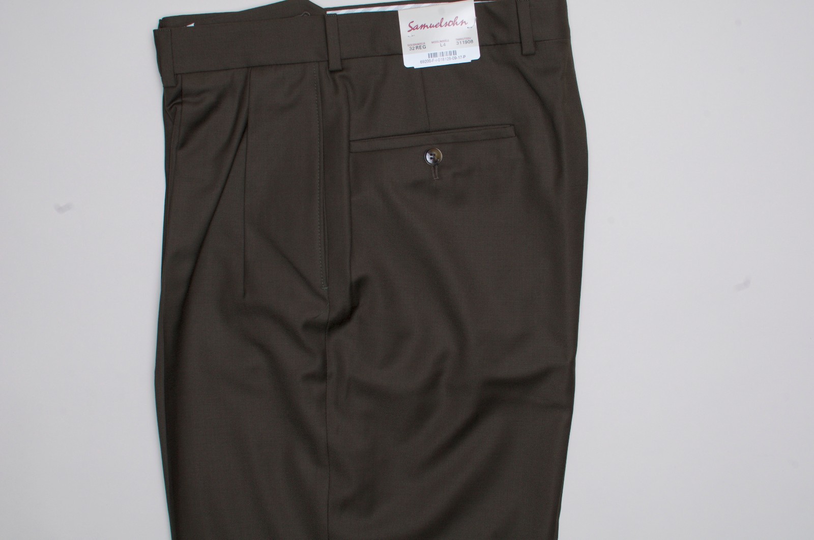 Samuelsohn - Olive Wool Dress Pant - Double Forward Pleat (Regular Rise ...