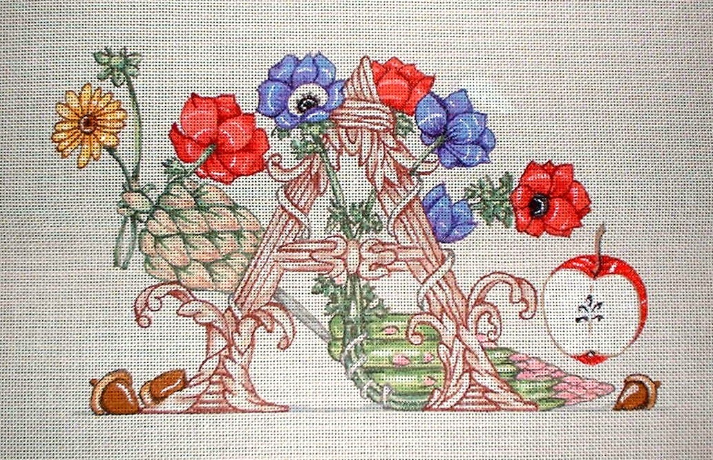 Monogram Floral Letter "A" Hand Painted Needlepoint Canvas Dennis Kyte ...
