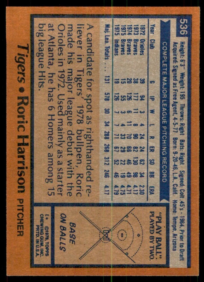 1978 Topps Roric Harrison Baseball Cards #536 | eBay