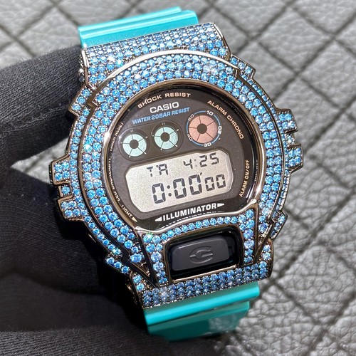 Custom Light Blue Bust Down Iced Out G-Shock Watch DW6900 | eBay