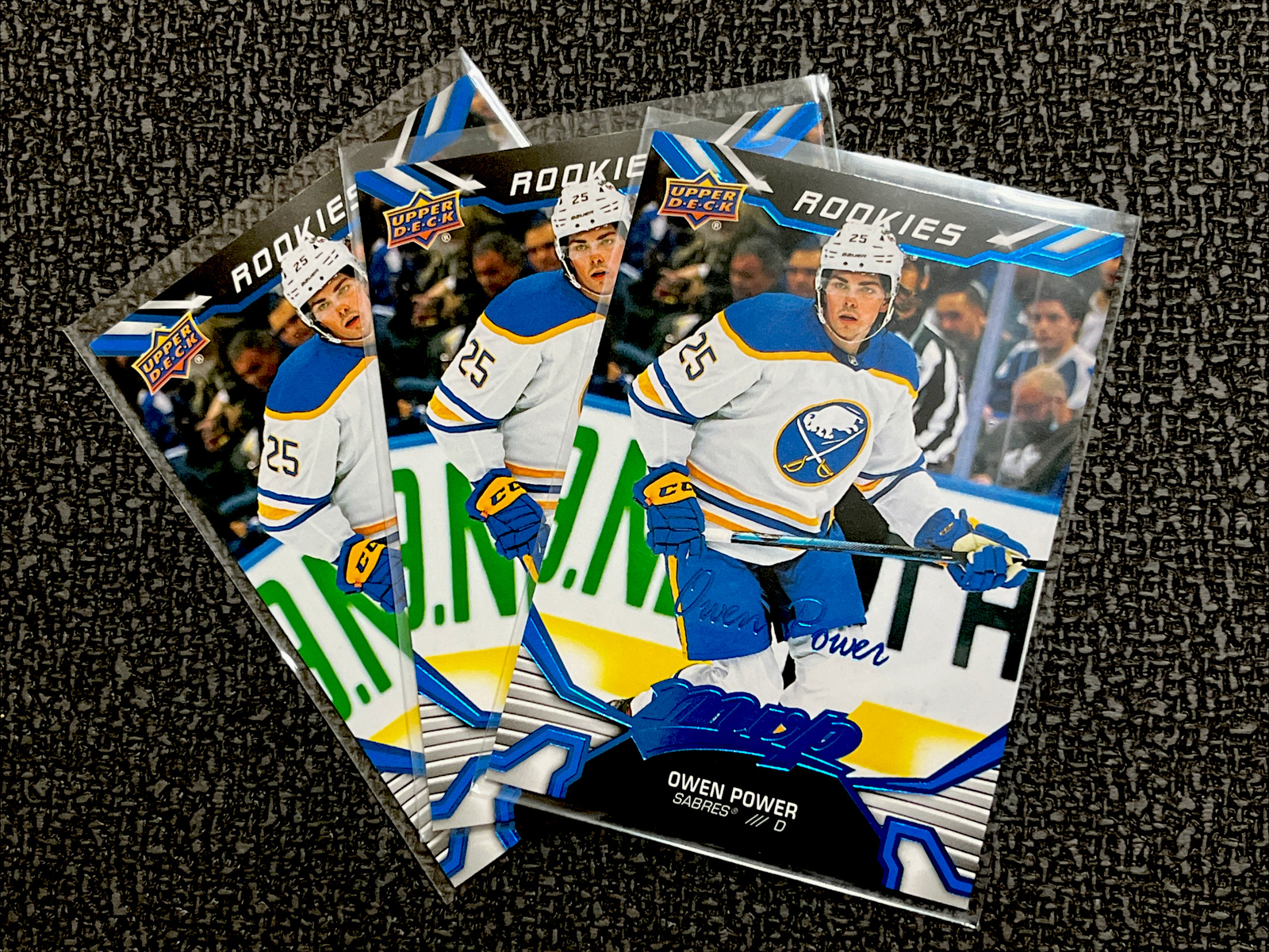 (3) Owen POWER (ROOKIE) 2022-2023 Upper Deck MVP BLUE SCRIPT #243 ...