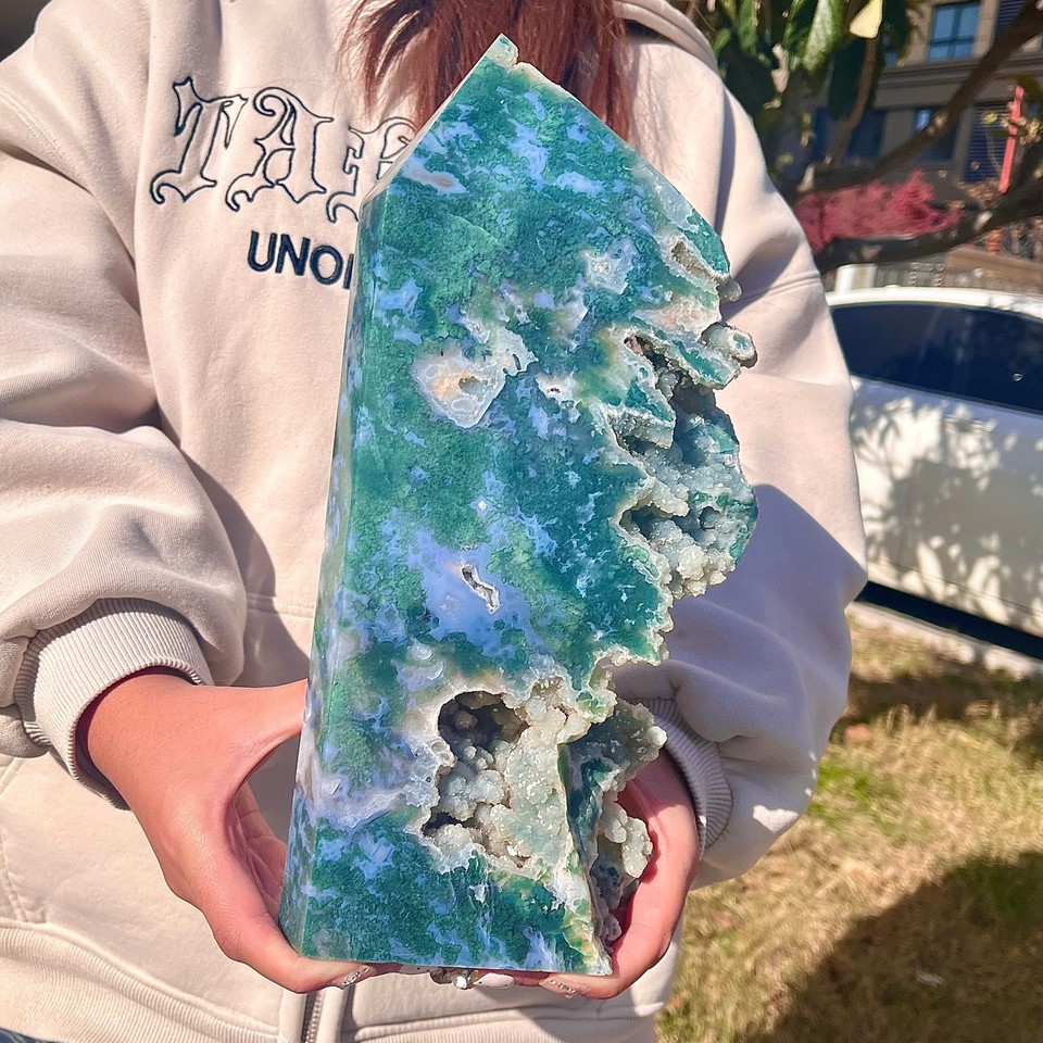 5.84LB Natural water grass agate column Obelisk quartz crystal sample ...