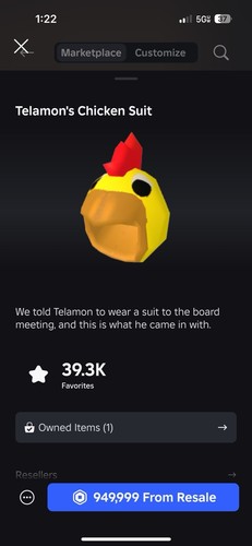 ROBLOX Limited - Telamon's Chicken Suit - CHEAP & SAFE, IMMEDIATE ...