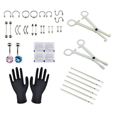 38PCS Professional Body Piercing Tool Kit EarCIoseCIavelCIippleCIe.ac ...