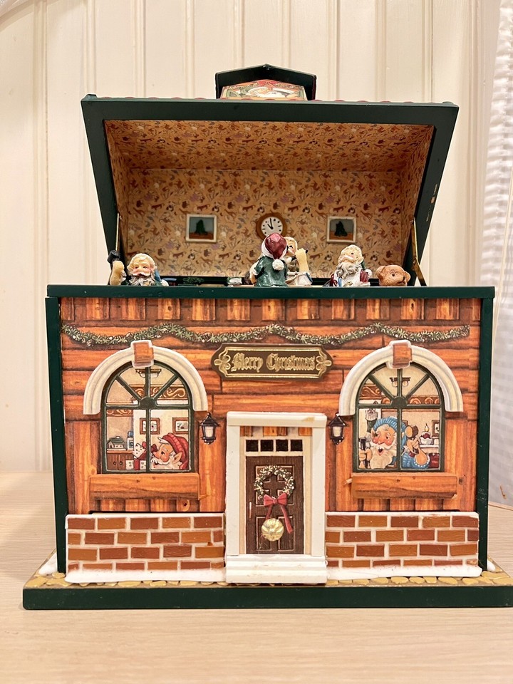 Christmas Animated Spinning Santa Music Box House 3D Teddy Vintage ...