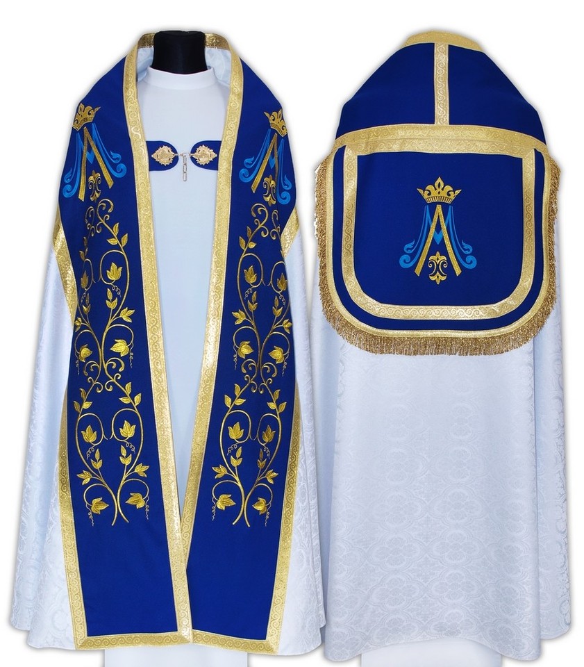 Marian White/blue Roman Cope with stole KT537-BN25 Vestment Capa ...