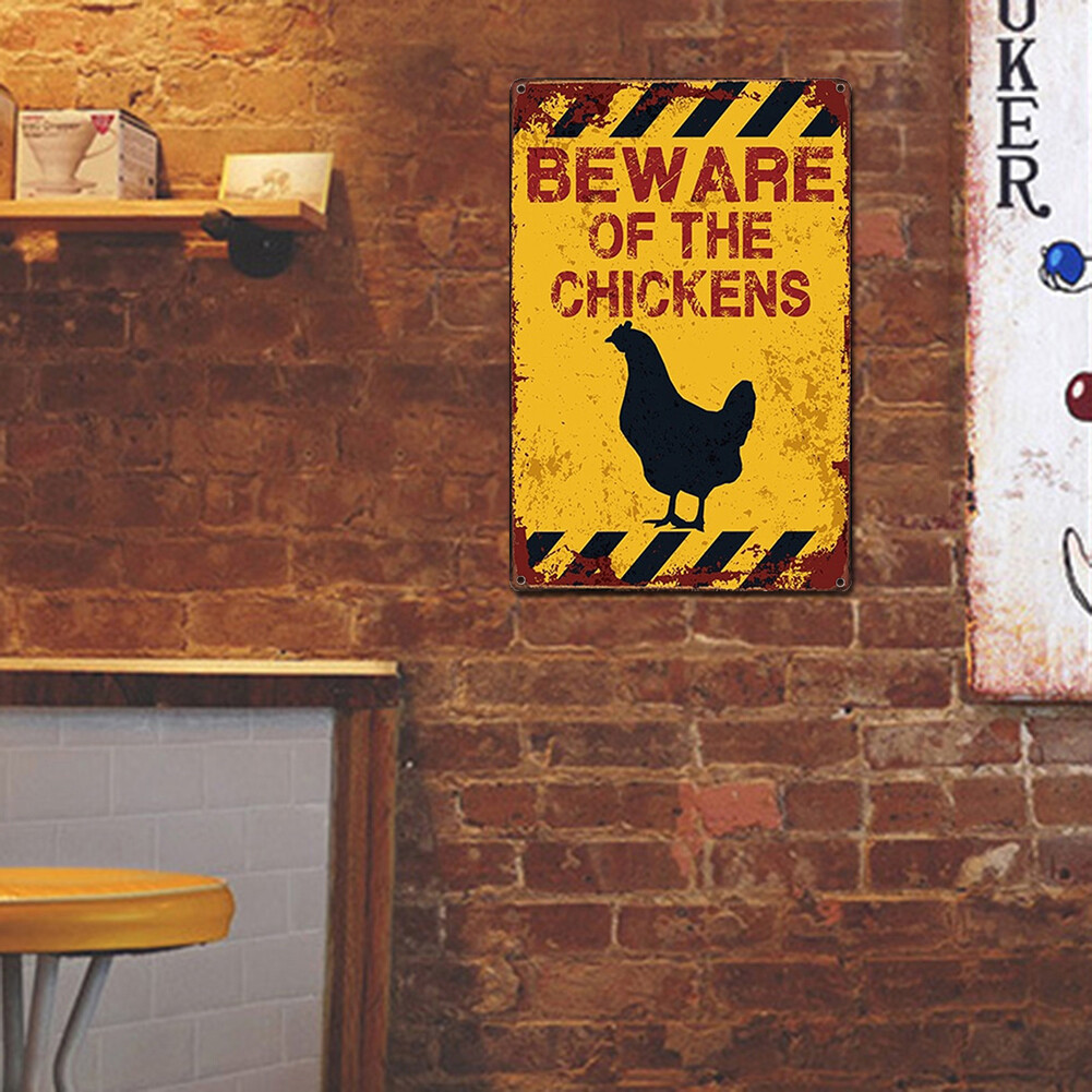 Beware of Chickens Plate Vintage Metal Tin Sign for Bar Pub Club ...