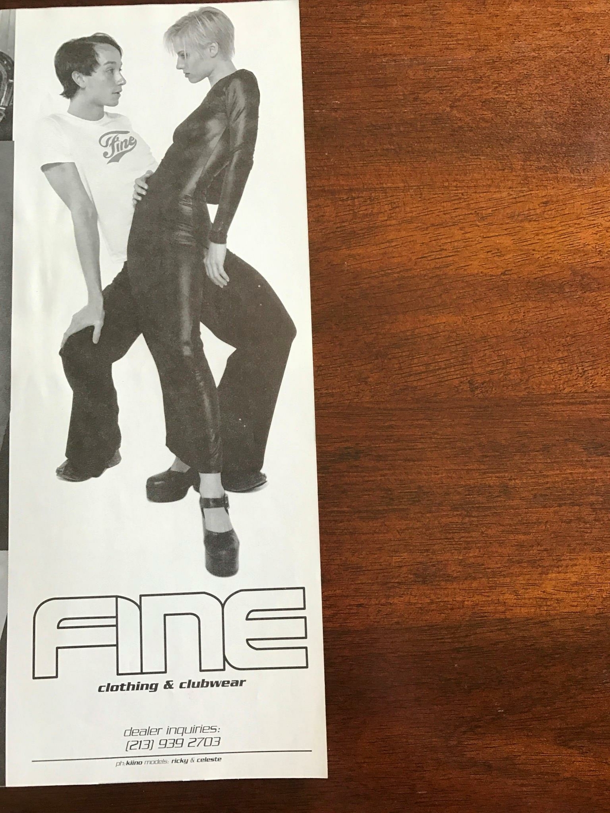 1995 VINTAGE 4X11 PRINT Ad FOR LA FINE CLOTHING & CLUBWEAR MODELS RICKY ...