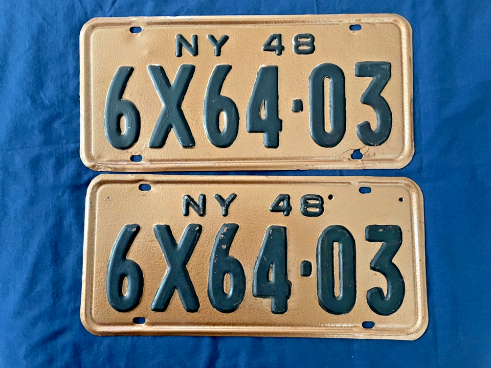1948 New York License Plates Matching Pair NY 48 Vintage Original 6X64 ...