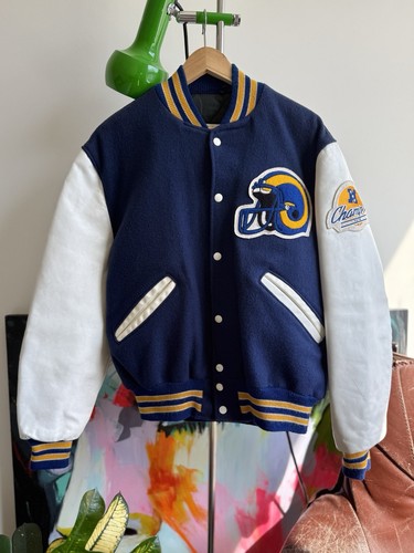 VTG 90s DELONG Los Angeles Rams Leather Sleeve Letterman Varsity Jacket Sz 42 | eBay