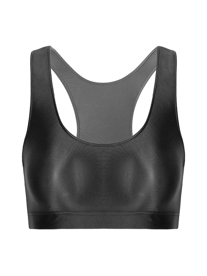 Women's Glossy U Neck Bra Seamless Wirefree Workout Training Sports Top ...