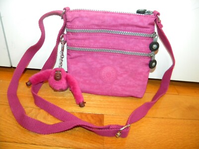 Kipling Crossbody Three Zip Pink Purse & Monkey ~ XLNT! | eBay