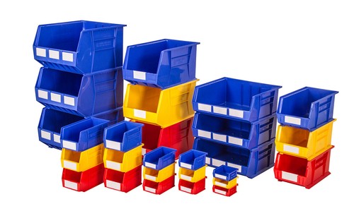 Rhino Tuff Plastic Parts Bins - Blue Red or Yellow Garage Shelving ...