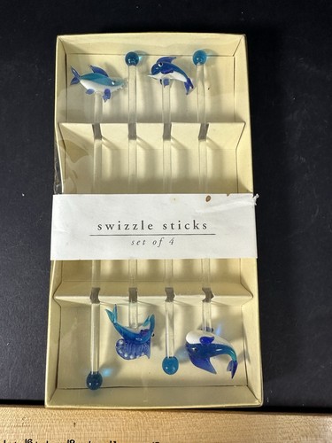 Vtg Pier Glass Swizzle Sticks Shark Whale Dolphin Fish Ocean Beach ...
