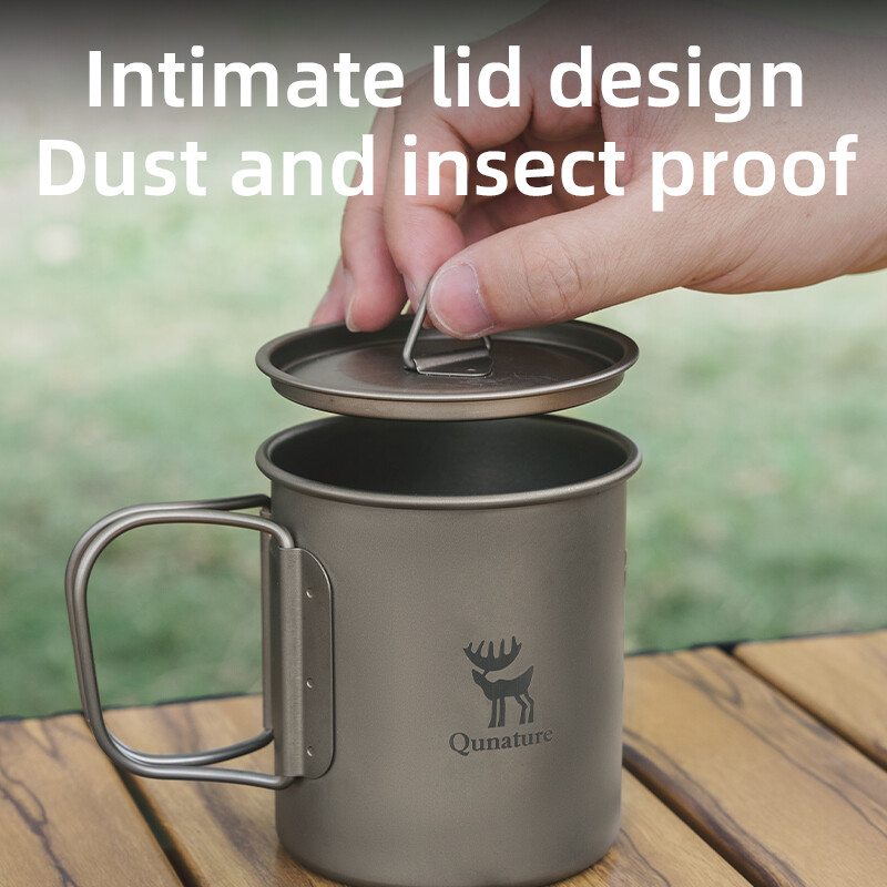 Qunature 375ml Titan Canteen Cup Camping Coffee Mug Hiking Hook Double ...