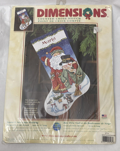 Dimensions SANTA & SNOWMAN STOCKING Counted Cross Stitch Kit 8714 ...