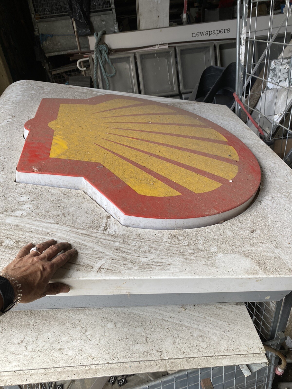 ORIGINAL Huge Shell Petrol Station Forecourt Sign Workshop / Garage DEL ...