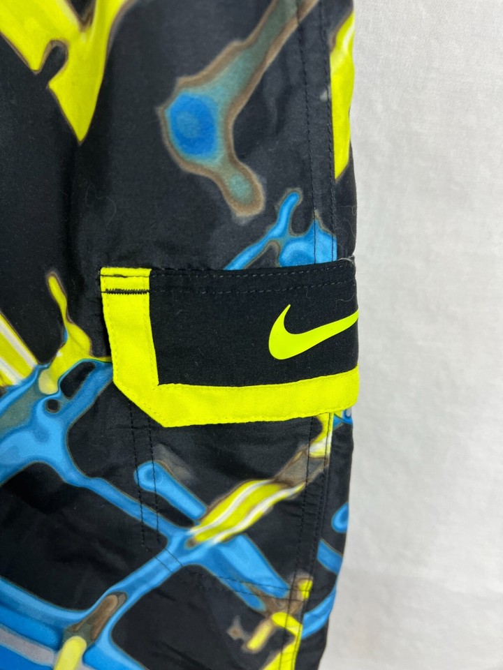 NIKE Board Shorts Swim Trunks Size Medium Men Mesh Lined Neon Abstract ...