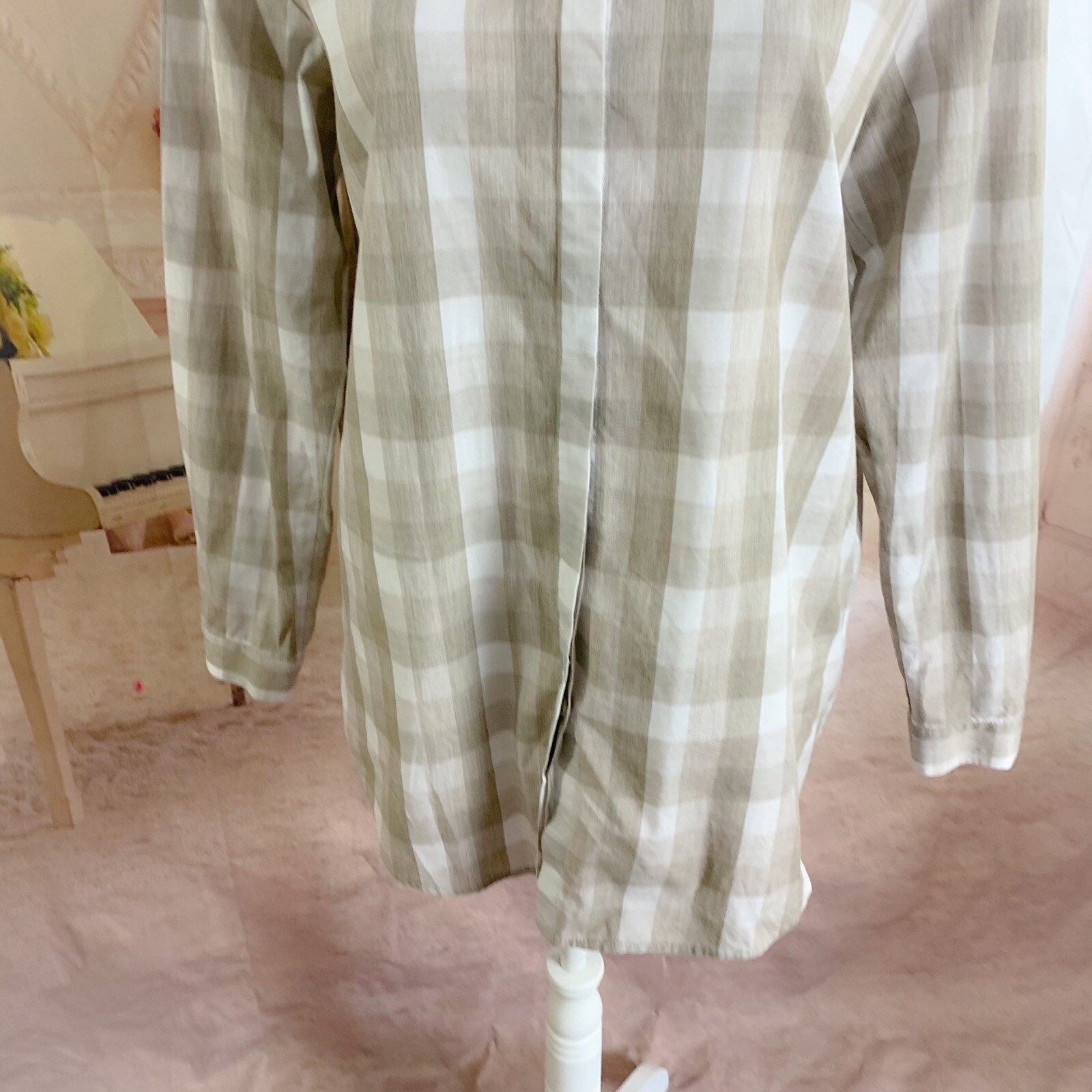 Lafayette 148 Blouse Top Cotton Brown Tan Checker Long Sleeve Button ...