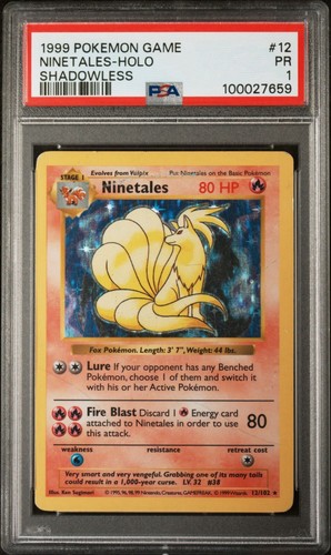 PSA 1 Ninetales Base Set 12/102 Holo Rare Shadowless 1999 Pokemon Card ...