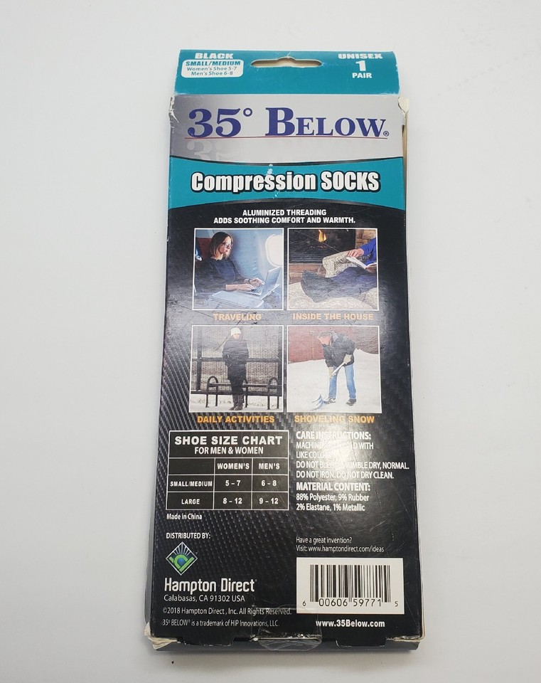 35° | 35 DEGREE BELOW SOCKS | Small/Medium | Black | Unisex | 1 Pair ...