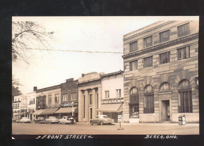 REAL PHOTO BEREA OHIO DOWNTOWN FRONT STREET SCENE OLD CARS POSTCARD ...