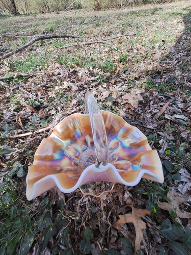 Peach Opalescent Carnival Dugan Stippled Petals BASKET Scarce Beauty | eBay