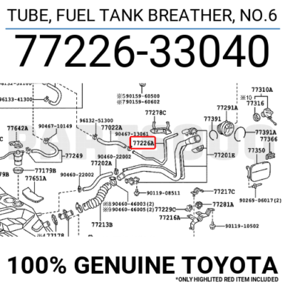 7722633040 Genuine Toyota TUBE, FUEL TANK BREATHER, NO.6 77226-33040 | eBay