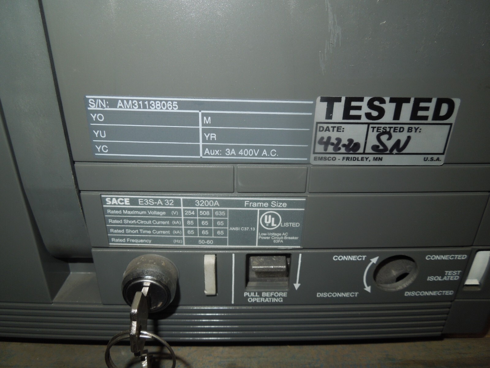 H123985 ABB SACE Emax E3 Circuit Breaker E3s-a 32 3200a Frame W ...