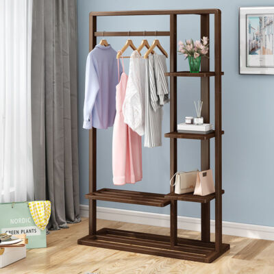 6 Tier Ladder Strong Wooden Clothes Rail Garment Rack with Top Rod ...