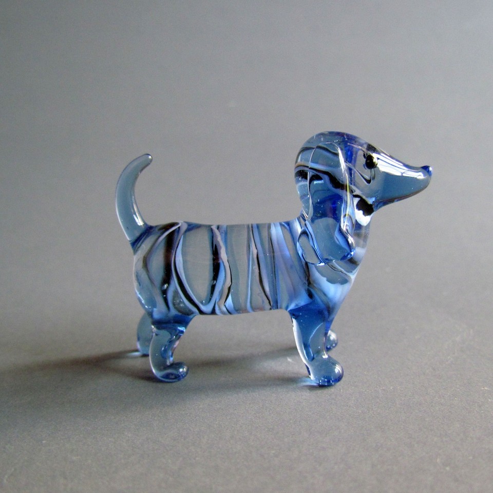 Hand Blown Glass Dog Figurine: Sausage Dachshund Wiener dog Blue ...