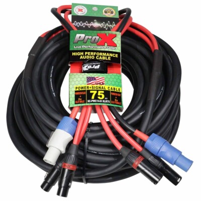 ProX XC-PWC14-DXLR75 75 FT Jumper PowerCon and Dual XLR Link Cable ...
