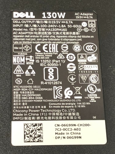 Lot of 5 DELL 130W 19.5V 6.7a adapter Charger laptop 6g99n p7kj5 ju012 ...