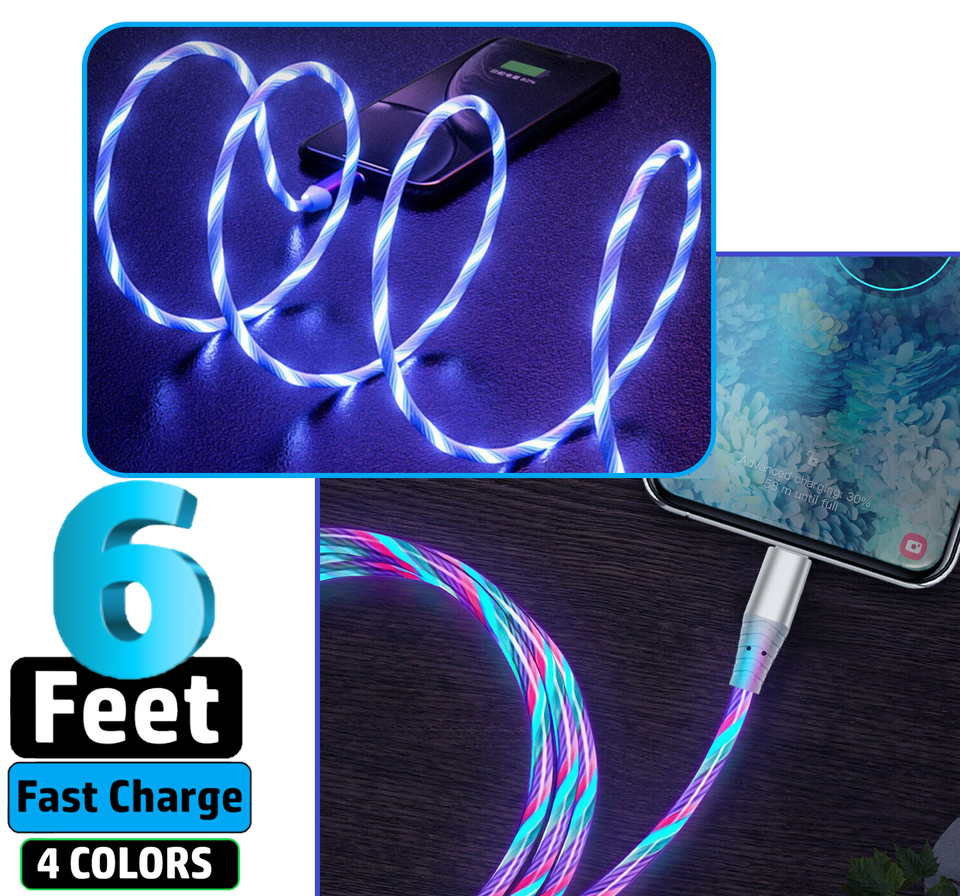 2 Pack 6ft LED Fast Charge 8 Pin Cable for Apple iPhone 5-14 Light Up ...