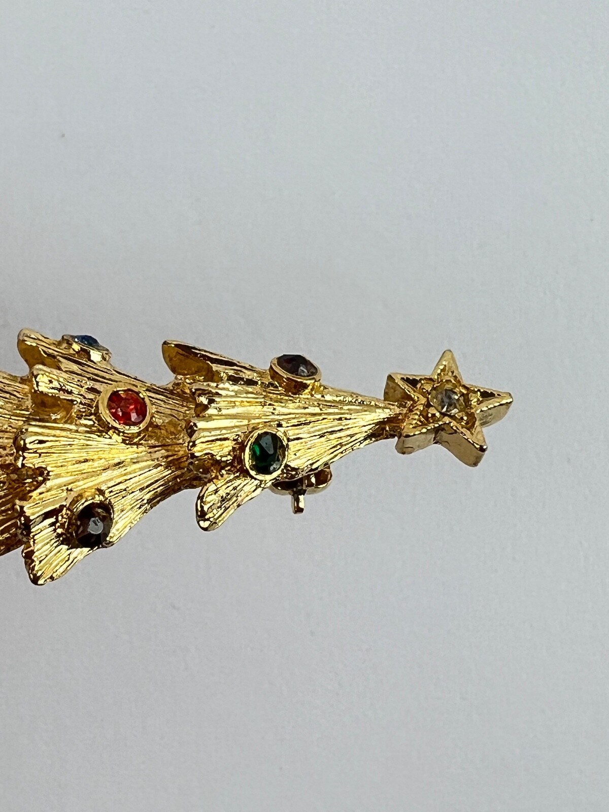 Monet Christmas Tree Brooch Rhinestone Brushed Gold Tone Pin & Clip ...