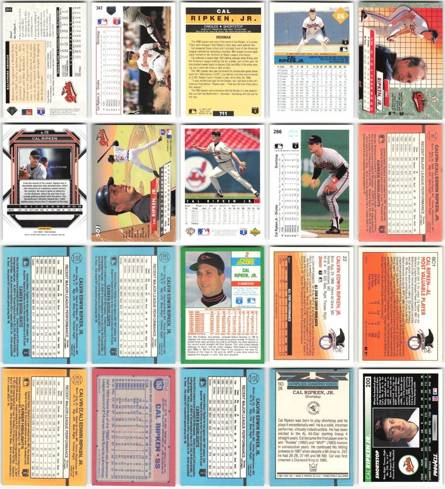 Cal Ripken Jr. Lot of 100 MLB Baseball Cards Collection - Exact Cards ...
