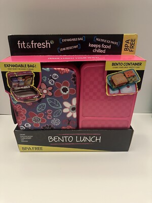 Pink Flowers and Butterflies Bento Lunch Box With Container and 2 Ice ...