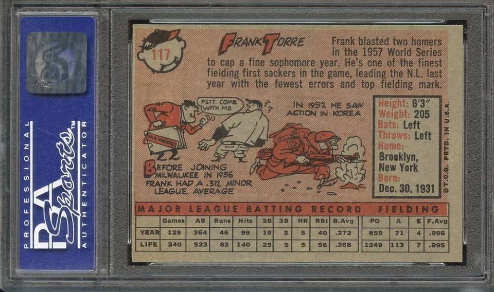 1958 TOPPS #117 FRANK TORRE PSA 8 BRAVES *DS15309 | eBay