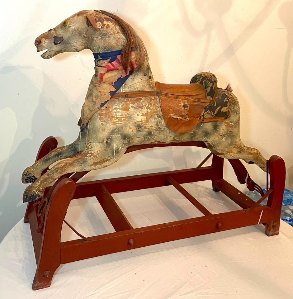 Antique Late 19th Century carved wood iron Whitney Reed Rocking Horse ...