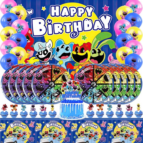 Smiling Critters Party Supplies Set Balloon Cake Topper Plates Backdrop ...
